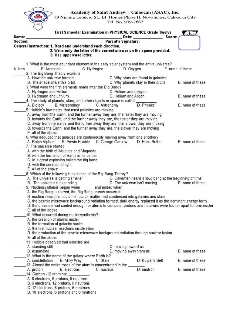 Phy Sci 1st Quarter Exam | PDF | Chemical Polarity | Atomic Nucleus