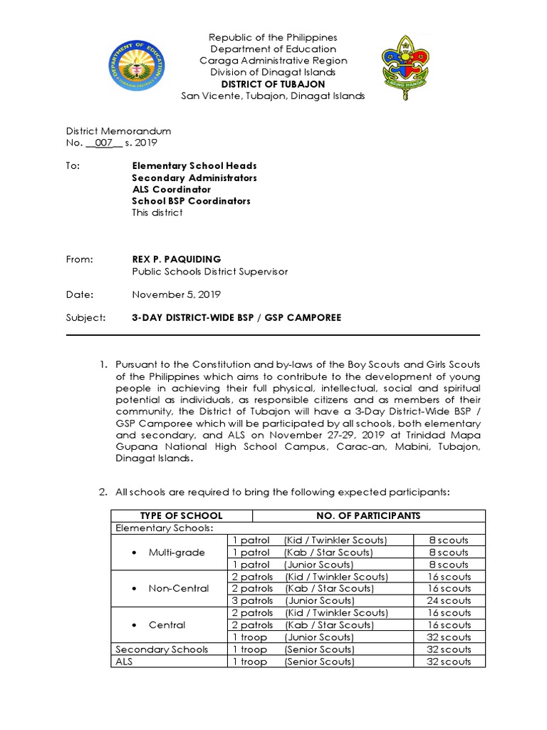 BSP Memo | Download Free PDF | Scouting | Outdoor Recreation Organizations