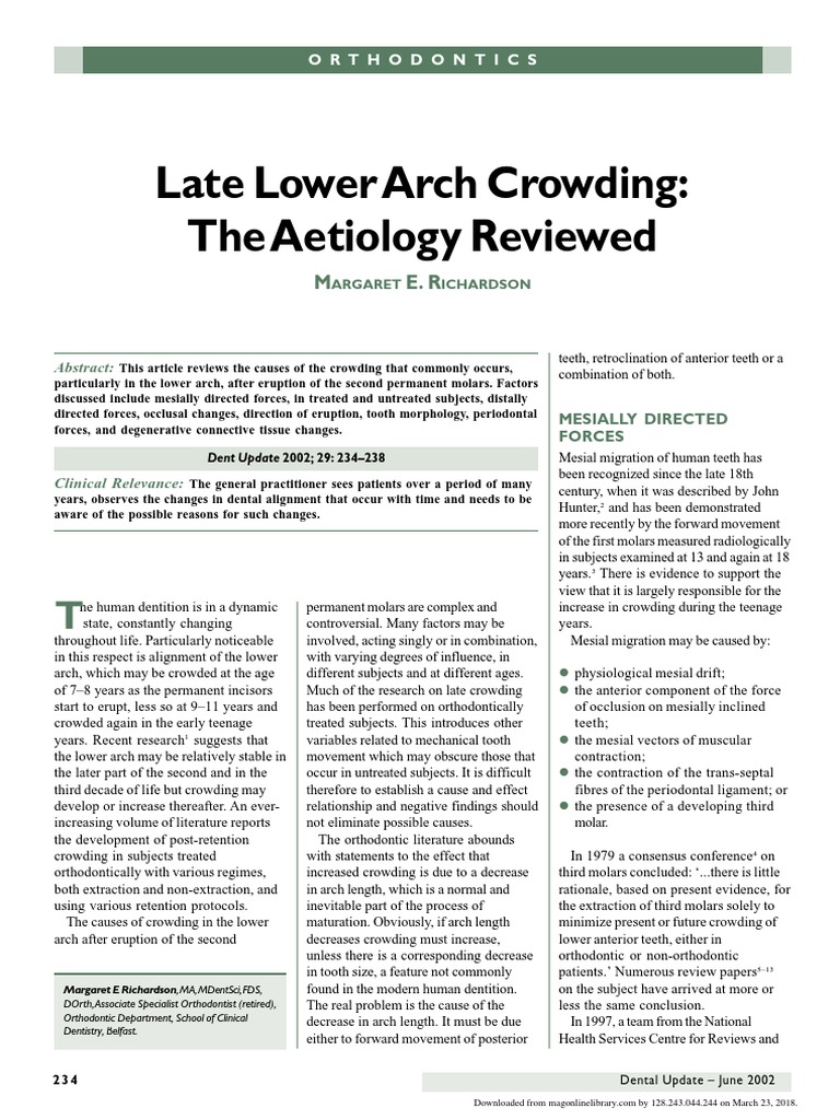Late Lower Arch Crowding | PDF | Human Tooth | Tooth