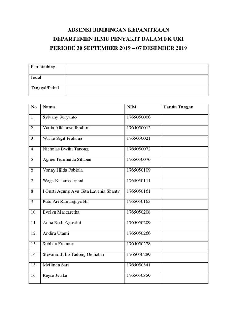 Absensi Bimbingan Kepanitraan | PDF