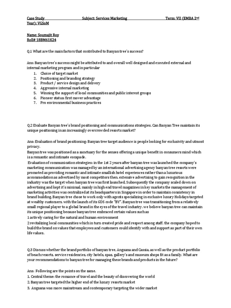 Banyan Tree Case Study 18BM61K24 | PDF | Brand | Tourism