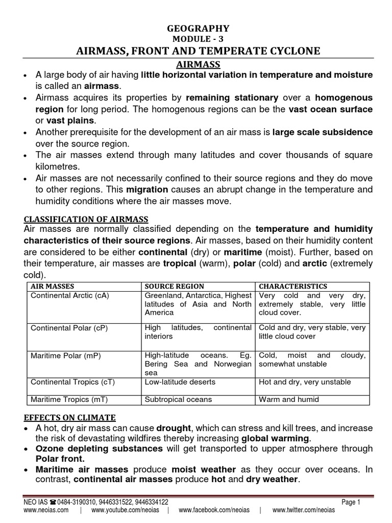 Airmass, Front and Temperate Cyclones | PDF | Cyclone | Temperate Climate