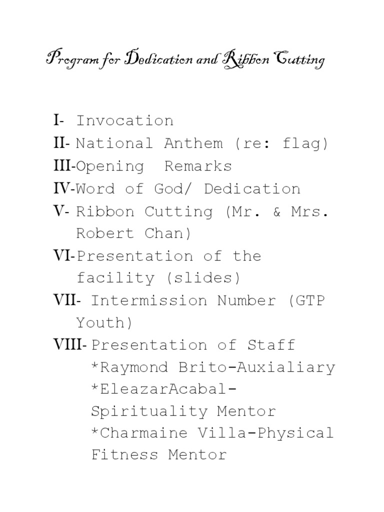 Program For Dedication and Ribbon Cutting