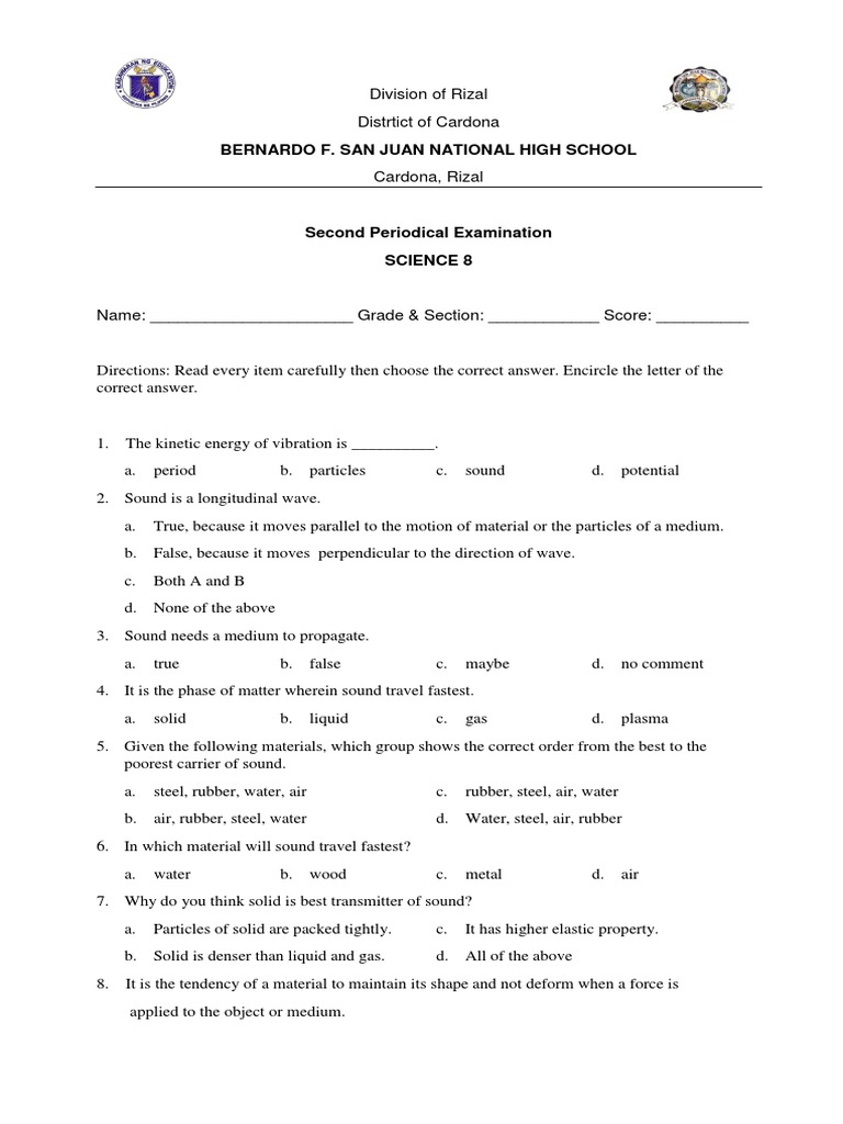 Grade 8 Science 2nd Quarter Exam Key | PDF | Earthquakes | Refraction