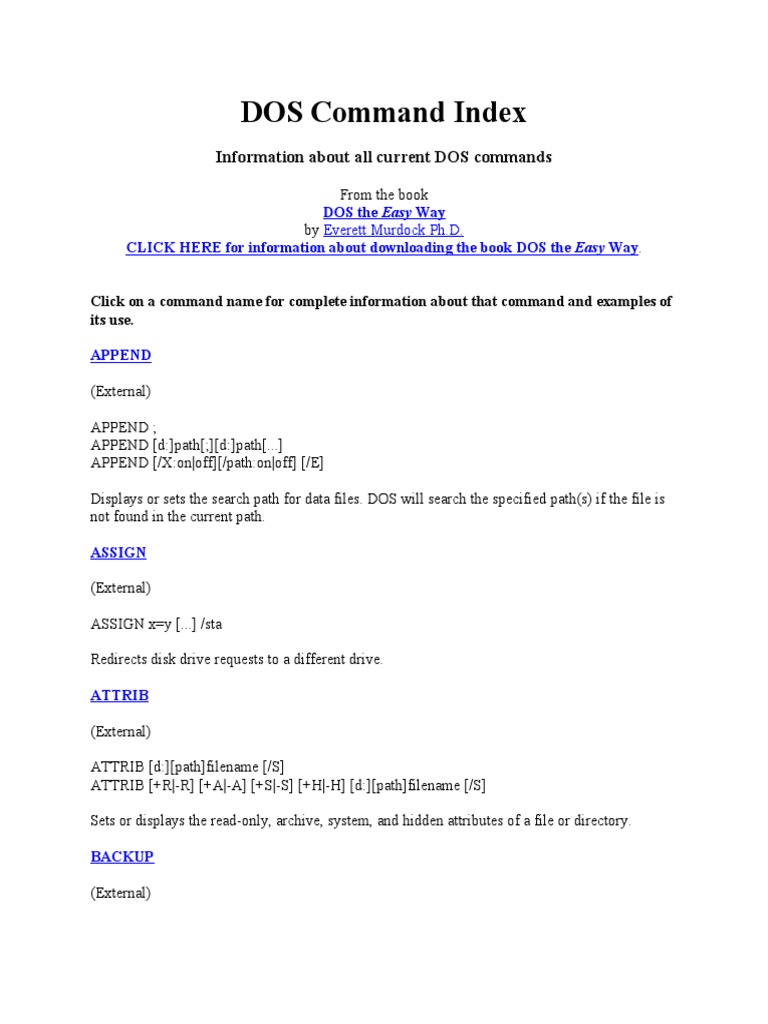 DOS Command Index | PDF | Dos | Computer Hardware DOS Command Index | PDF | Dos | Computer Hardware