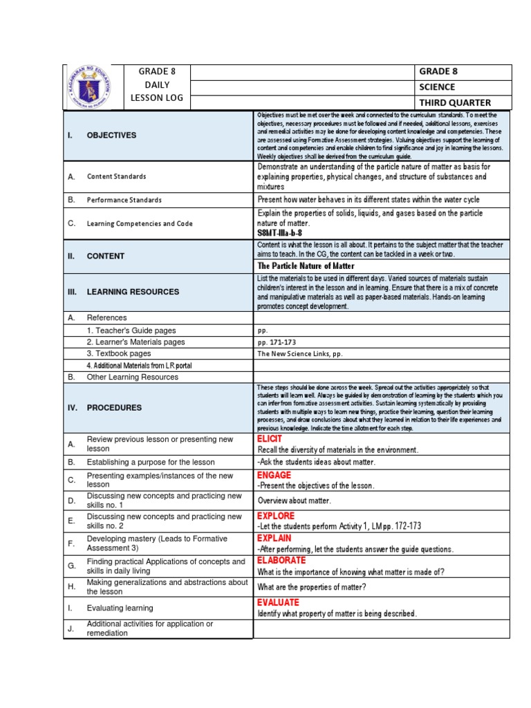 Grade 8 Daily Lesson Log | PDF | Teaching | Behavior Modification