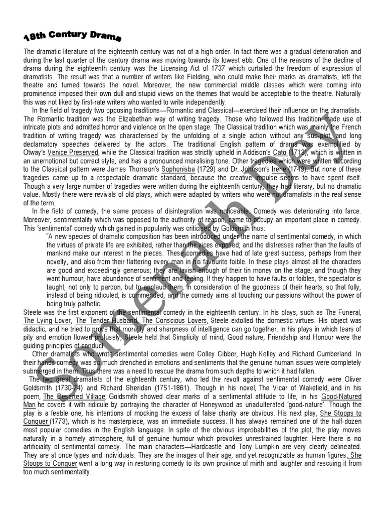 18th Century Drama | PDF | Comedy