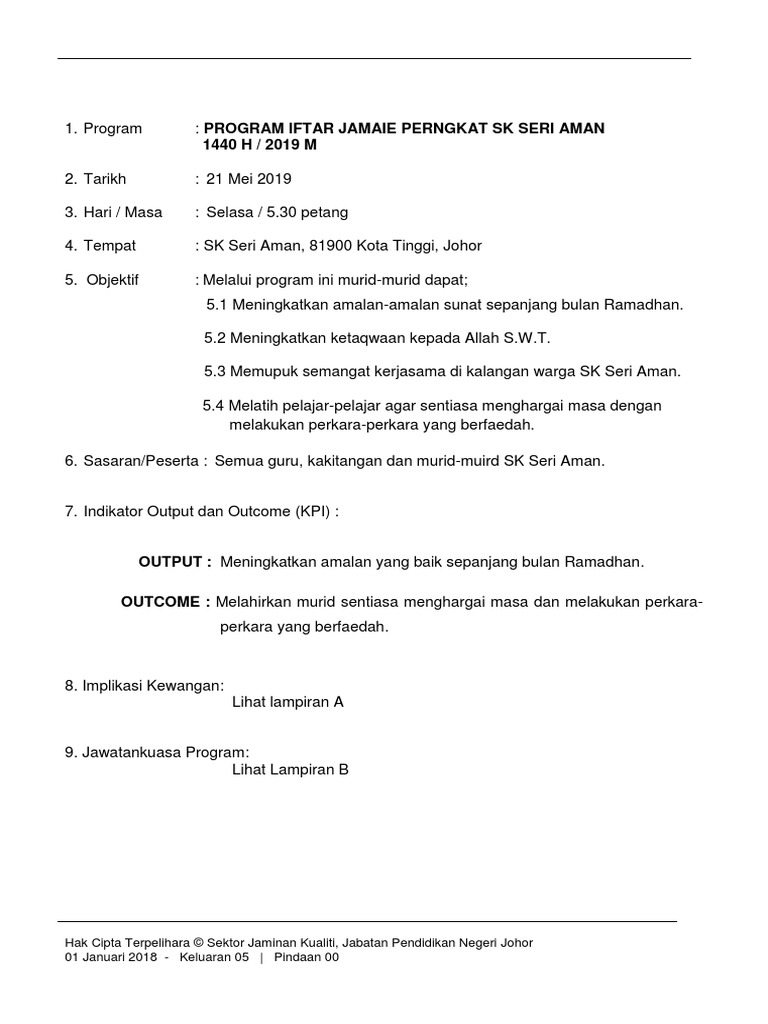 Kertas Kerja Iftar Jamaie 2019 | PDF