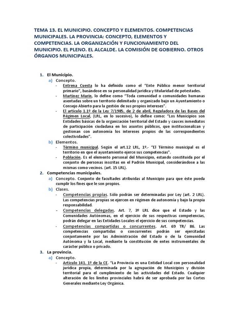 Esquema Tema 13 | PDF | Gobierno local | Alcalde