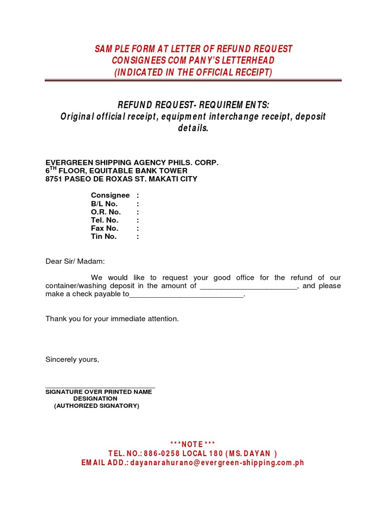 Refund Request Format | PDF