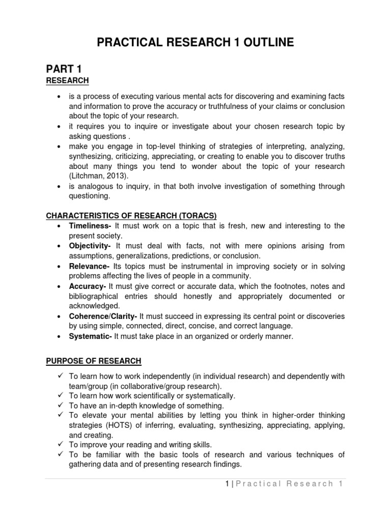 Practical Research 1 Outline | PDF | Qualitative Research | Data