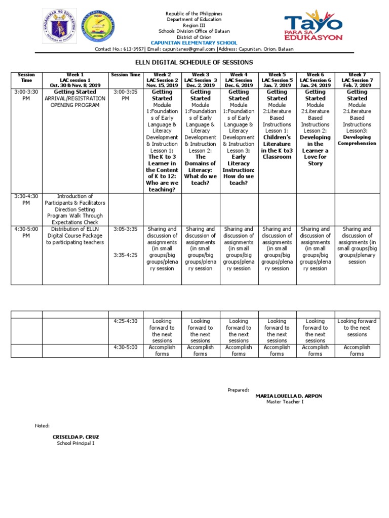 ELLN Digital LAC Plan Schedule | PDF | Education Theory | Pedagogy