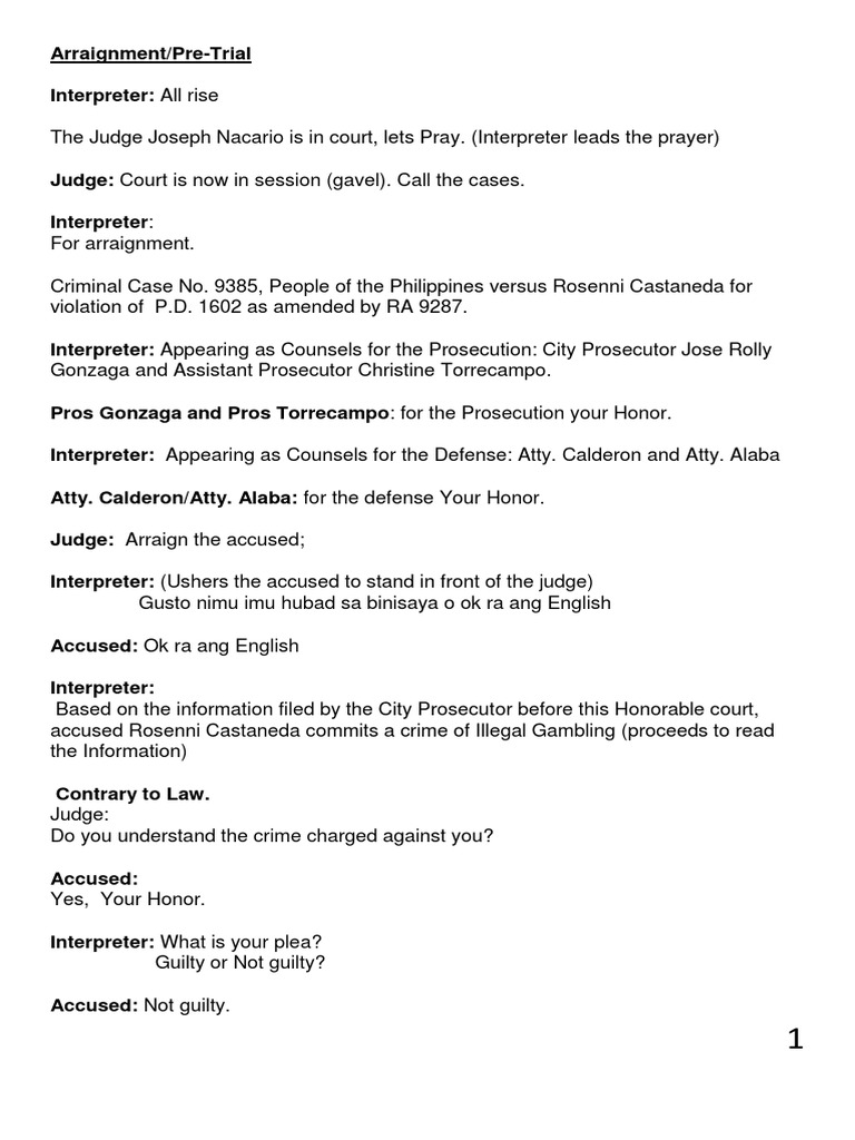 Practice Court 1 Script. | PDF | Plea | Judge