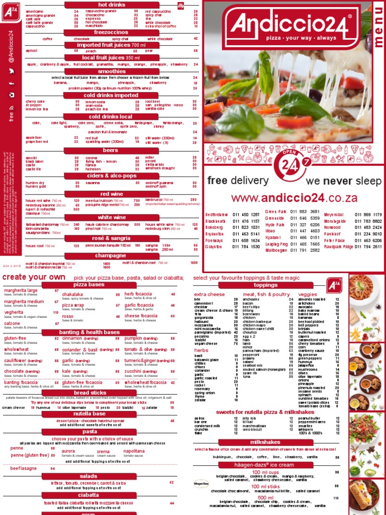 Andiccio 24 Menu | PDF | Drink | Foods