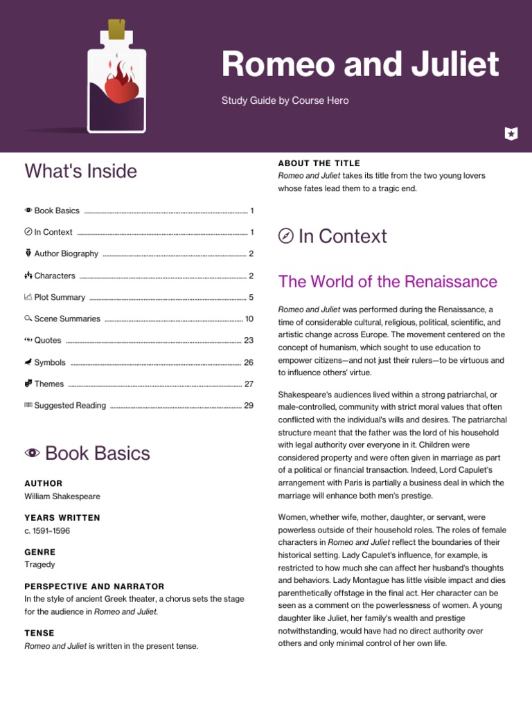 Romeo and Juliet Study Guide | PDF | Characters In Romeo And Juliet ...