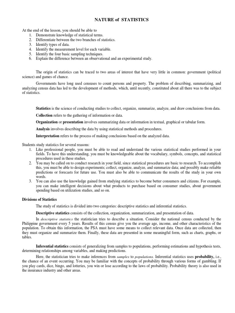 1 Nature Of Statistics Pdf Level Of Measurement Statistics