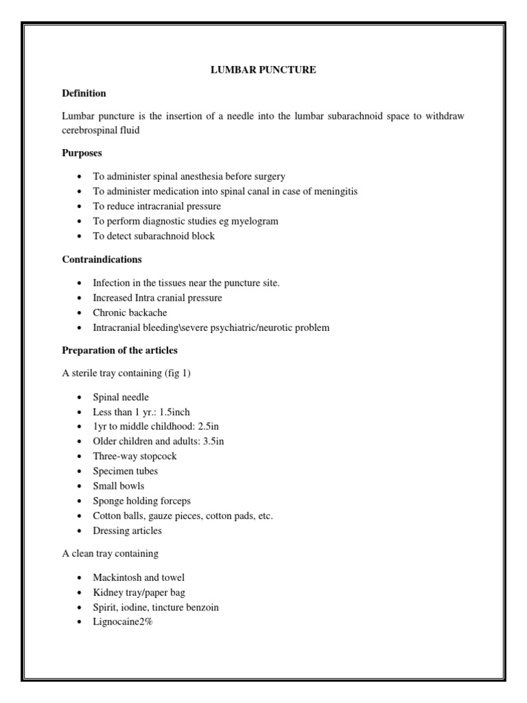 Lumbar Puncture | PDF | Cerebrospinal Fluid | Medical Specialties
