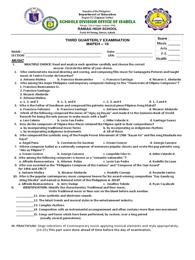 MAPEH 10 Third Quarter Exam | PDF | Public Health | Tuberculosis