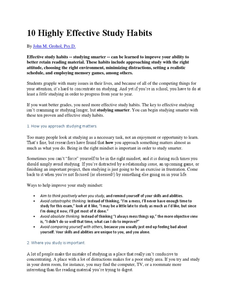 10 Highly Effective Study Habits | PDF | Homework | Mnemonic