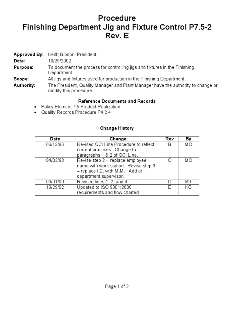 Jig and Fixture Control Procedure | PDF | Business | Computing