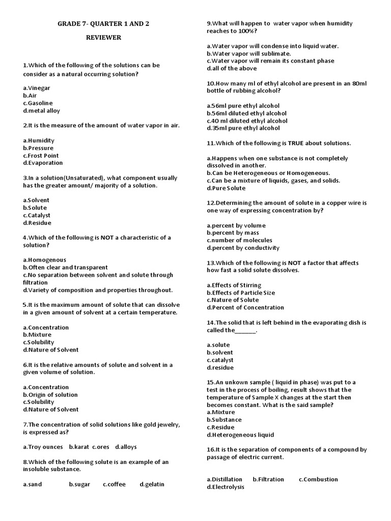 Grade7 - Science Reviewer | PDF | Solution | Lysosome