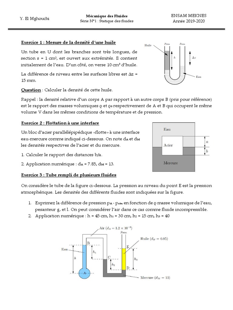 Statique Des Fluides | PDF | Pression | Poids