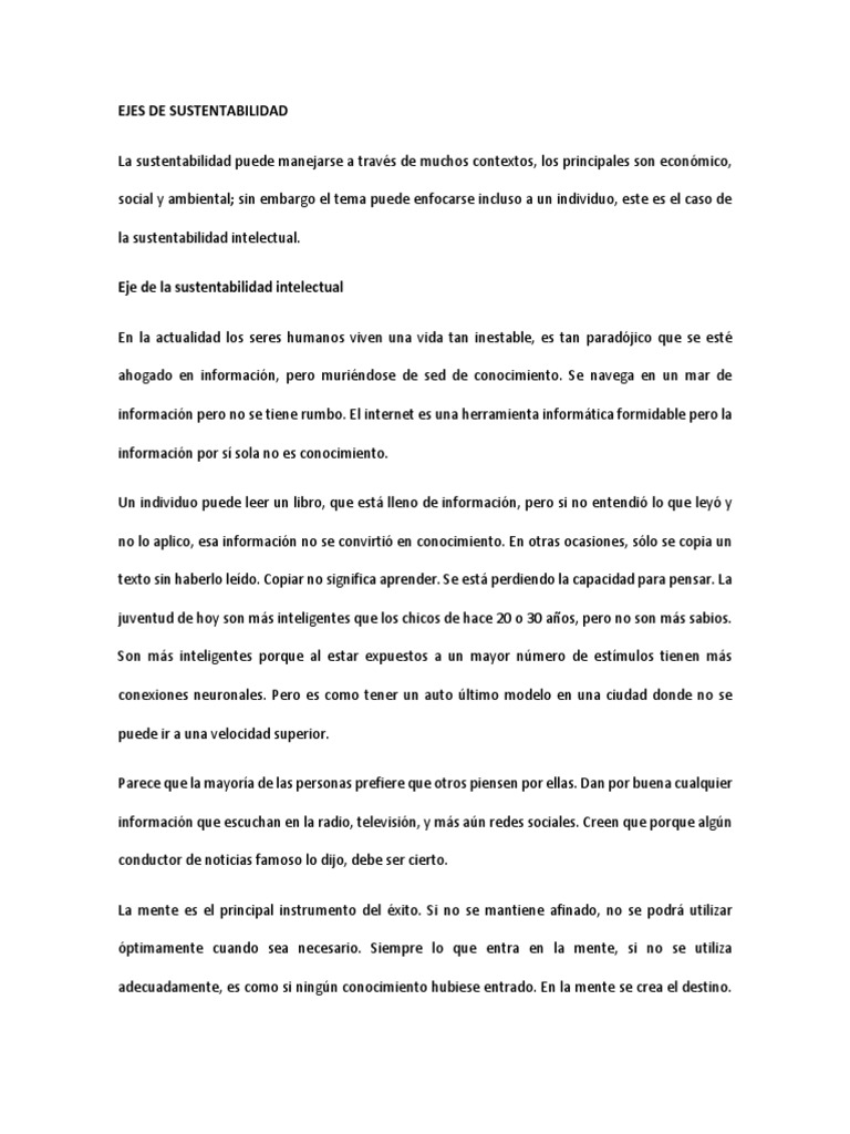 Eje de La Sustentabilidad Intelectual | PDF | Mente | Sustentabilidad