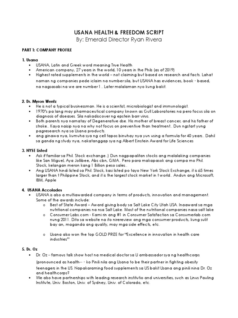 USANA Health and Freedom Script | Download Free PDF | Vitamin | Dietary ...