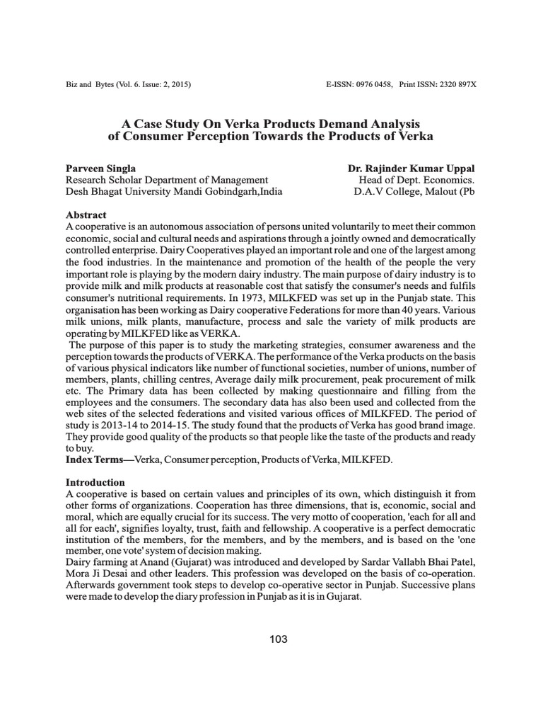 A Case Study On Verka Products Demand Analysis | PDF | International ...