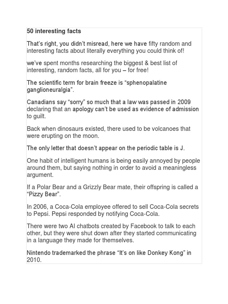 50 Interesting Facts | PDF | Coffin | Nature