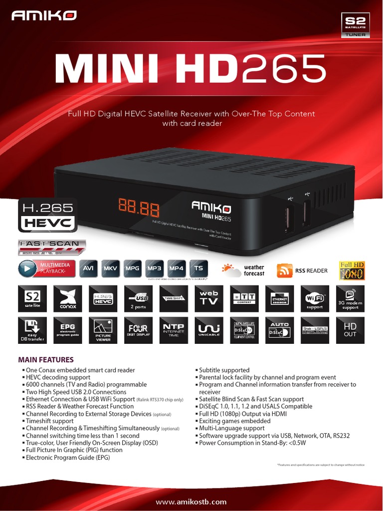 Webleaflet Eng Amiko MiniHD265 v190327 | PDF | Usb | Hdmi