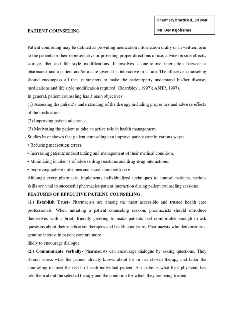 Patient Counselling | PDF | Pharmacy | Adverse Effect