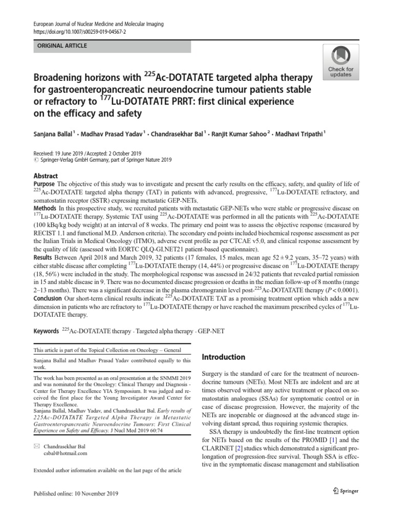 Ac-225 Dotatate | PDF | Renal Function | Medical Specialties