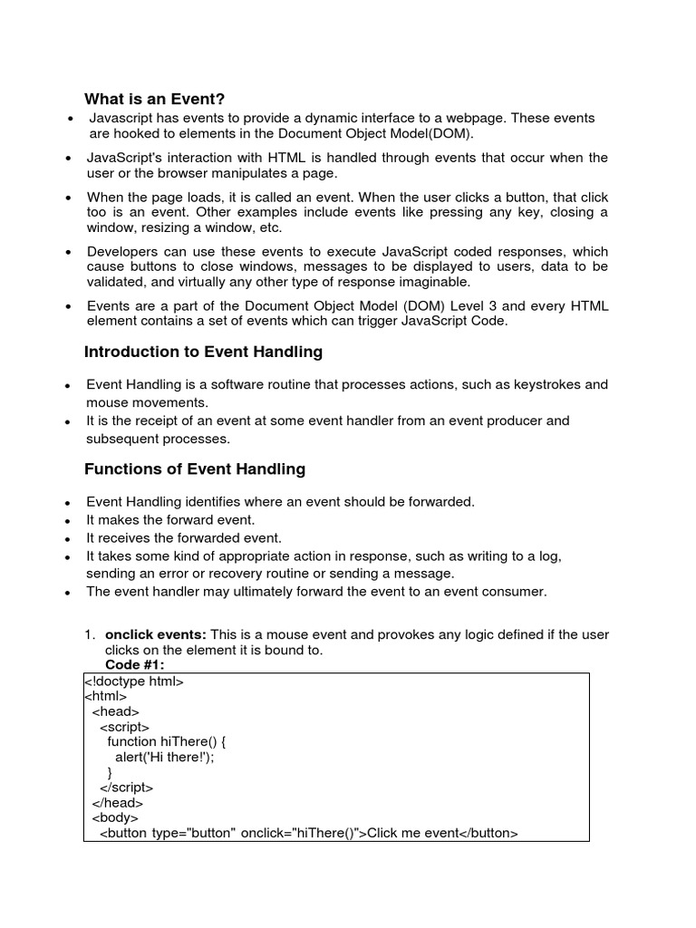 JavaScript Events | PDF | Document Object Model | Computer Engineering