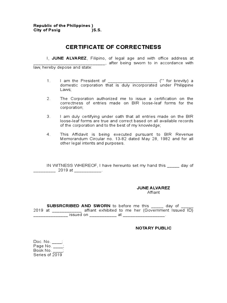 Affidavit of Correctness of Entries | PDF