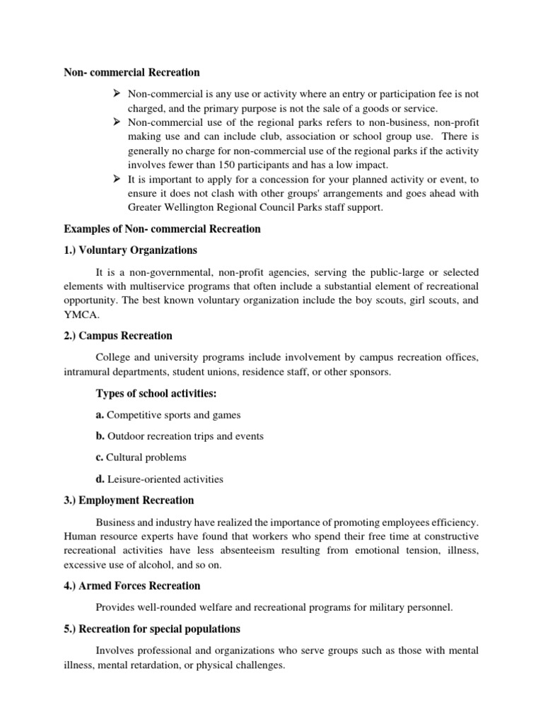 Non-Commercial Recreation | PDF
