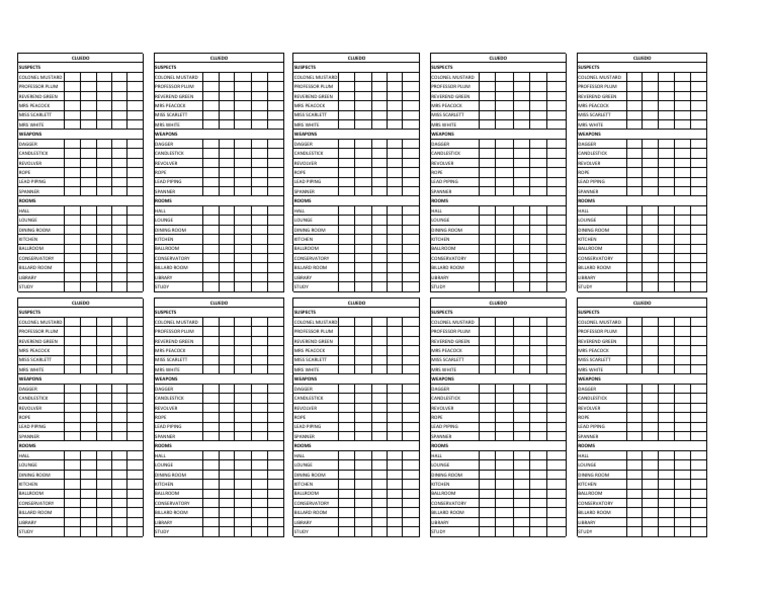 Cluedo Card | PDF | Interactive Art | Leisure Activities