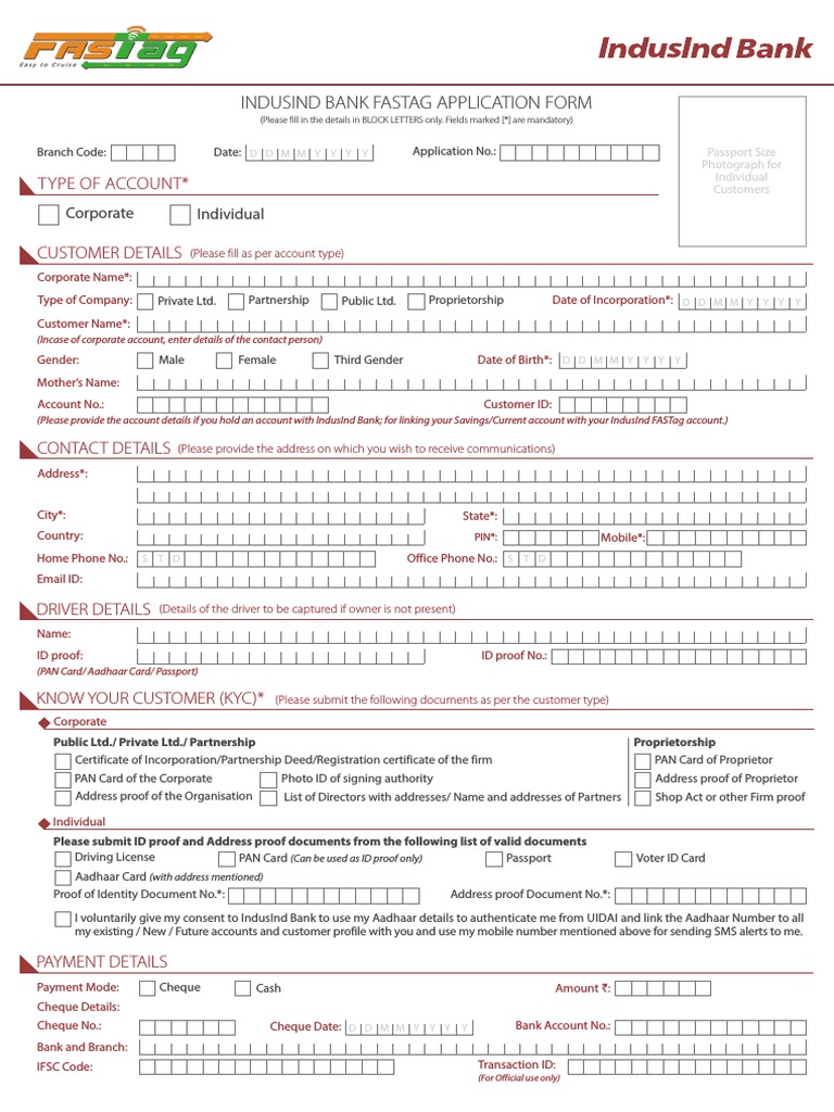 FASTag Application Form | PDF | Identity Document | Indemnity