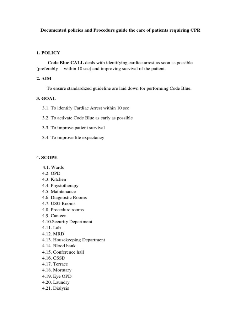 Sop of Code Blue | PDF | Cardiac Arrest | Intensive Care Unit