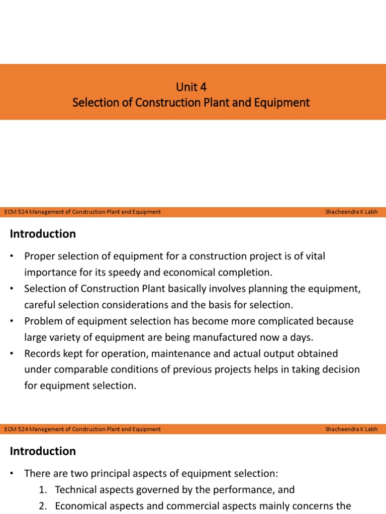 Selection of Construction Plant and Equipment | PDF | Friction ...