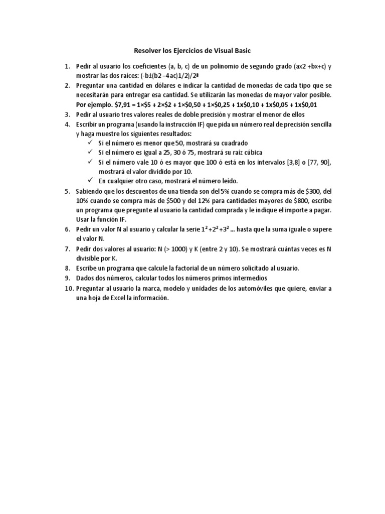 Resolver Los Ejercicios de Visual Basic | PDF