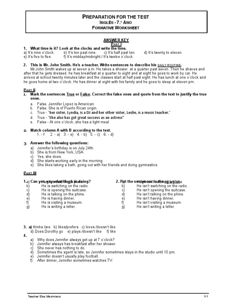 Answer key Prep 2nd Test 7_November2010 | Leisure