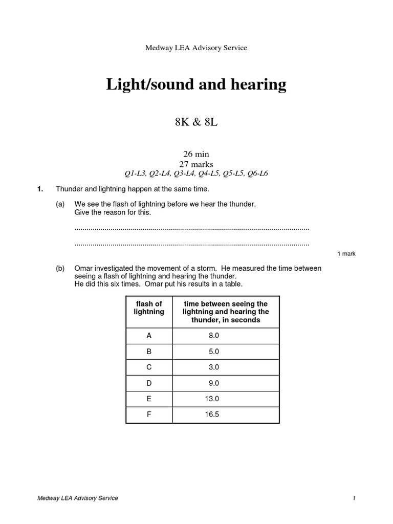 Light and Sound Concepts for Class 3 | PDF | Sound | Decibel