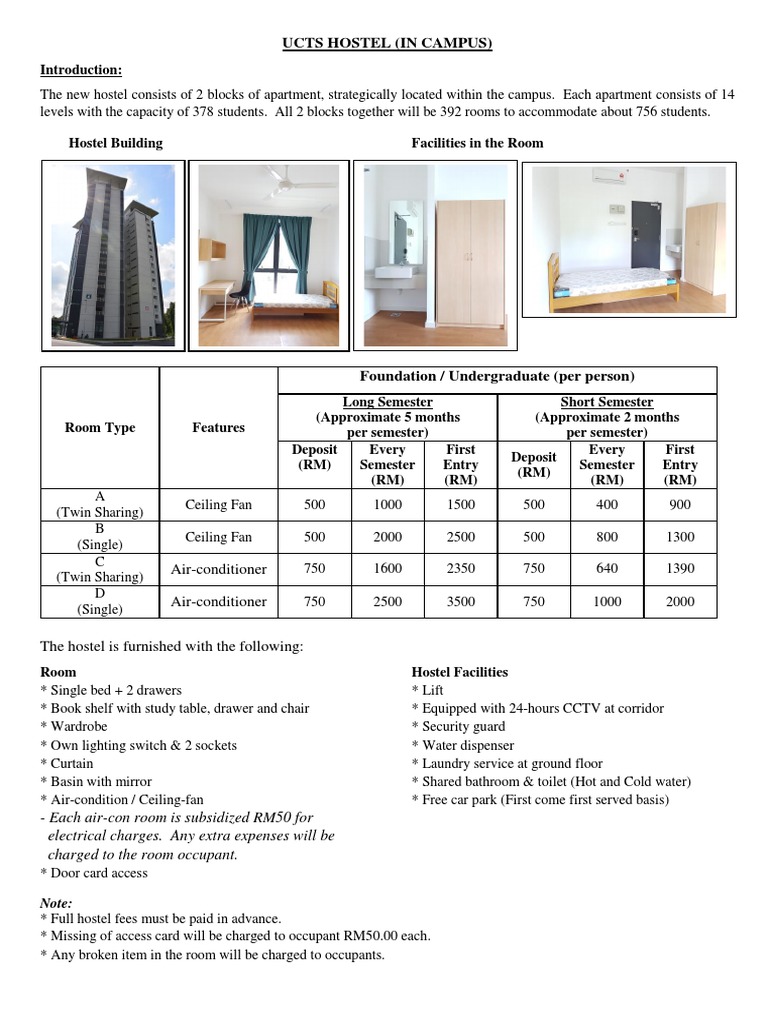 Student Accommodation Fees And Facilities Mar28 2019 Pdf Hostel