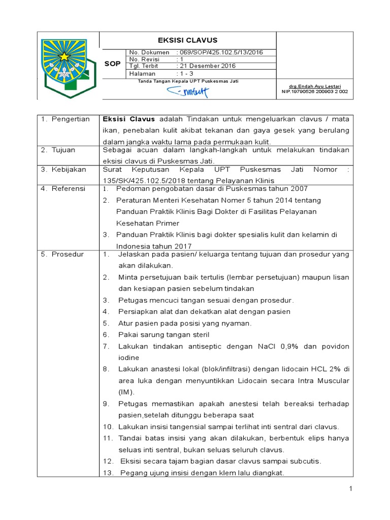 Prosedur Eksisi Clavus di Puskesmas | PDF