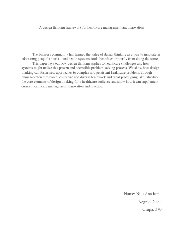 Design Thinking for Healthcare | PDF | Self-Improvement