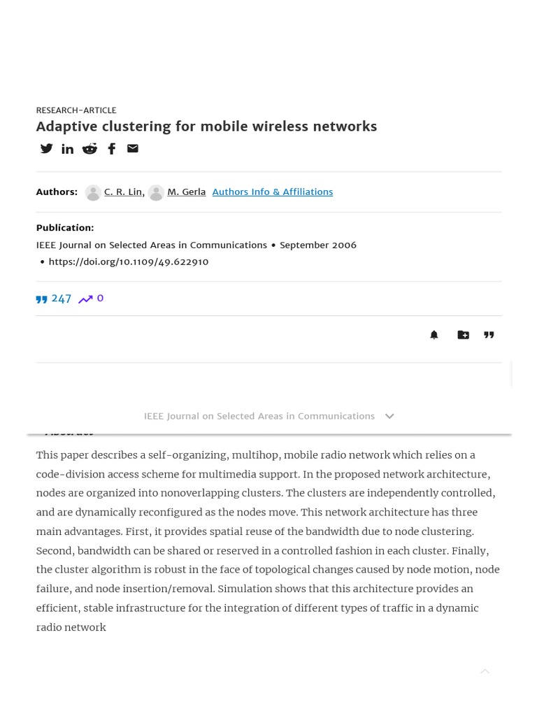 Adaptive Clustering For Mobile Wireless Networks Ieee Journal On Selected Areas In