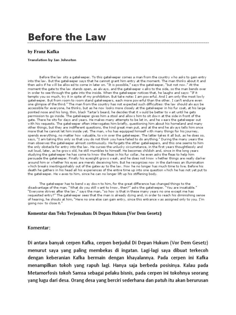 Short Story - Franz Kafka - Before The Law | PDF | Business