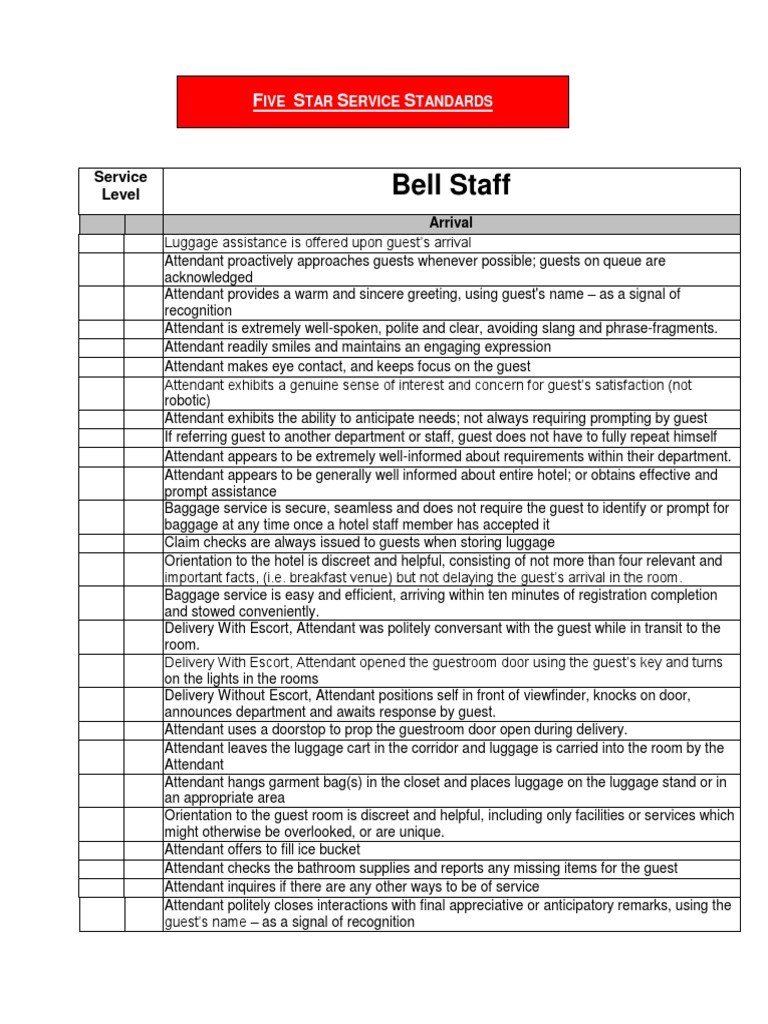 5 Star Service Standards - Bell Staff | PDF | Baggage