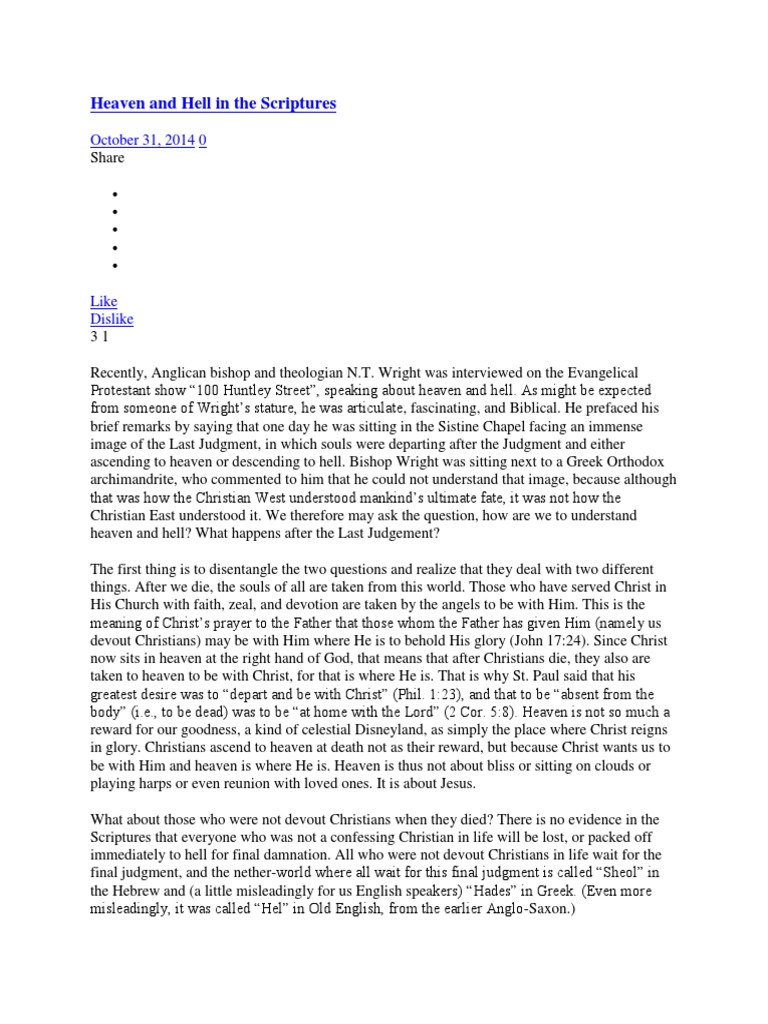 Heaven And Hell In The Scriptures Pdf Last Judgment Hell